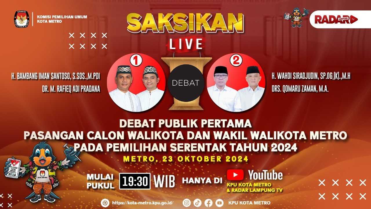 LIVE DEBAT PUBLIK PASANGAN CALON WALIKOTA DAN WAKIL WALIKOTA METRO ...